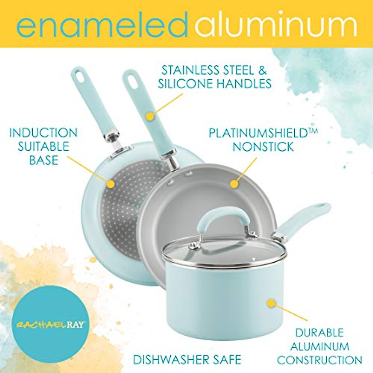 Rachael Ray Create Delicious Nonstick Cookware Pots and Pans Set, 13 Piece, Light Blue Shimmer