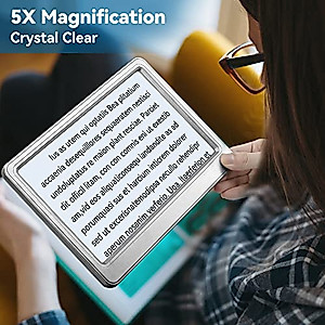 NZQXJXZ 5X Magnifying Glass for Reading, Large and Lightweight Magnifier Provide Full Book Page Viewing Area Perfect Handheld Magnifier for Reading Small Prints and Low Vision Person Silver