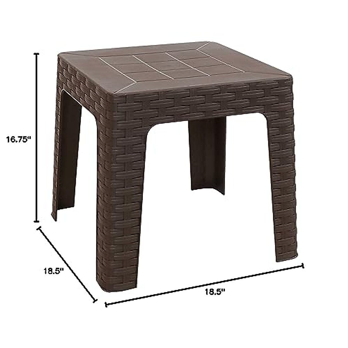 Sunnydaze 18-Inch Square Indoor/Outdoor Plastic Side Table - Set of 2 Tables - Brown