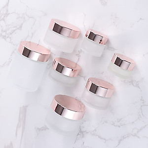 Clear Frosted Round Glass Jar With Rose Gold Lid, Empty Small Sample Travel Size Cosmetic Containers Pot For Eye gel Face Cream Makeup Beauty Products Oil Salve Ointment DIY Slime (15g / 0.5 oz, 3