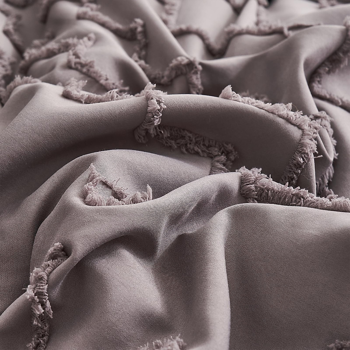 FLYMME Taupe Tufted Twin Comforter Set Bed in a Bag 7 Piece,Boho Shabby Chic Farmhouse Bedding Comforter with Sheets,Soft Lightweight Geometric Embroidery Comforter (Taupe, 68''x 86'')