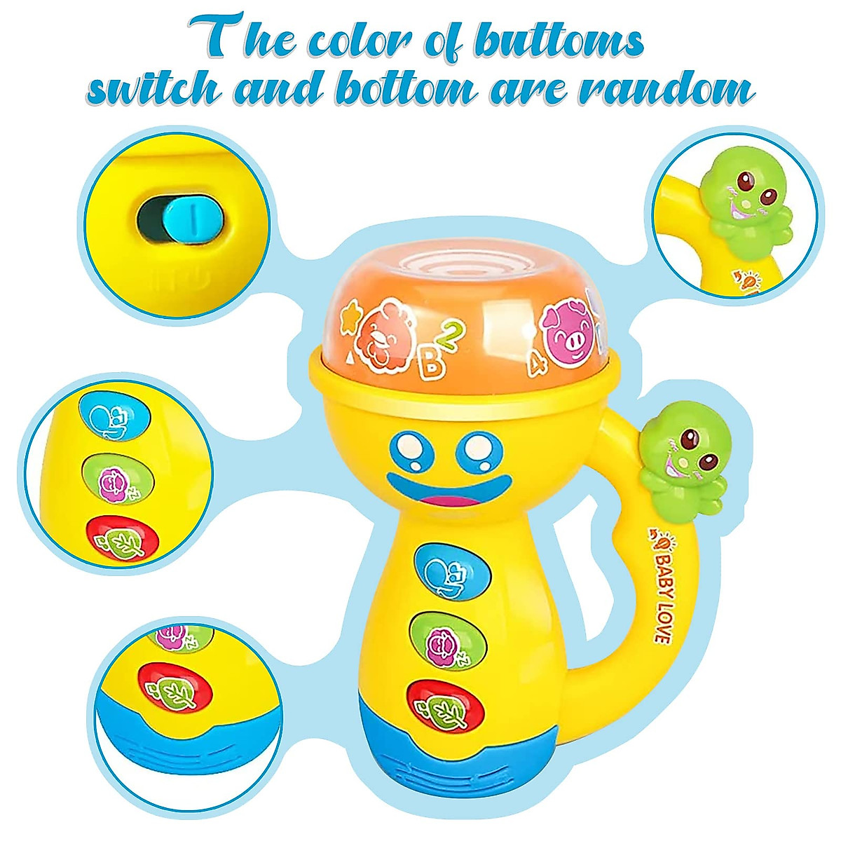 HISTOYE Kids Musical Flashlight Toys for Toddler Night Light Projector Toys for Baby Boy Girl 12-18 Months Pacify Flashlight Baby Toys with Lights and Music Toy Gifts for 1 2 3 4 Year Old Girl Boy