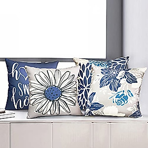 RYSMIYOU Decorative Throw Pillow Covers Set of 4 Blue Pillow Covers 18x18 inch Throw Pillow Cases Linen Square Pillow Case,Farmhouse Outdoor Modern Boho Pillow Covers for Couch Sofa Living Room