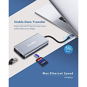 USB C Hub, Type C Adapter, Falwedi 10-in-1 Dongle with Ethernet, 4K@30Hz HDMI, VGA, 3 USB3.0, SD/TF Card Reader, Audio, USB-C PD 3.0, Compatible for MacBook Air Pro and Other Type C Laptops