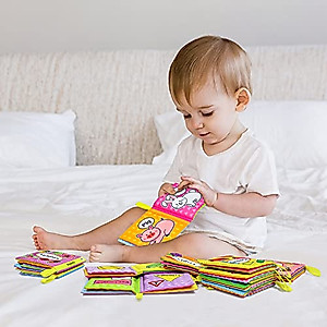 OKOOKO Baby Books 12PCS Soft Cloth Books Bath Books Crinkle Paper Washable Non-Toxic Educational Preschool Learning Toy for Babies Infants Toddlers Kids (Colors)