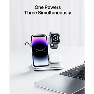 Intoval Charging Station for Apple iPhone/iWatch/Airpods, 3 in 1 Wireless Charger for iPhone 14/13/12/11/XS/XR/XS/X/8, iWatch 8/Ultra/7/6/SE/5/4/3/2, Airpods Pro2/Pro1/3/2/1 (White+Lilac Purple)