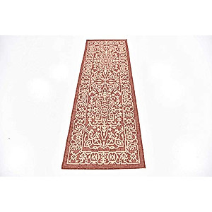 Unique Loom Outdoor Botanical Collection Area Rug - Allover (2' 2" x 6' 1" Runner, Terracotta/ Beige)