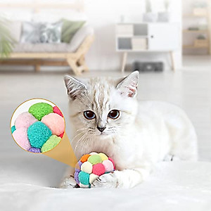 WONOWPA Cat Toy Balls with Bell, Colorful Soft Cat Fuzzy Balls, Interactive Cat Toys for Indoor Cats and Kittens (2 Pcs Bell Balls & 2 Pcs Fuzzy Balls)