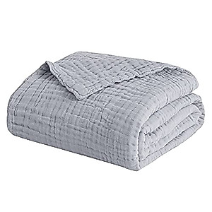 EMME Muslin Throw Blanket 100% Cotton Throws Cooling Blanket for Couch 6-Layer Breathable Gauze Blanket All Season Soft and Lightweight Pre-Washed Cotton Blanket (Light Grey, 55"x75")