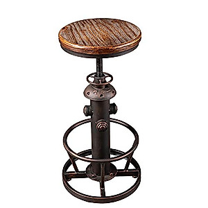 BOKKOLIK Industrial Bar Table and Bar Stools Set Vintage Bistro Table Set with 2 Bar Chairs Height Adjustable 38-44inch Swivel Wooden Top for Kitchen Dining Room Coffee House