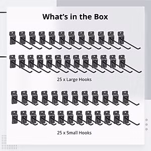 yeesport 50 Packs Black Metal Slatwall Hooks, 6 and 4Inch Tool-Free Slatwall Accessories Hooks Hangers for Slotwall Panels, Slat Wall Board Hanging Hooks for Garage Shop Retail DisplayKitchen