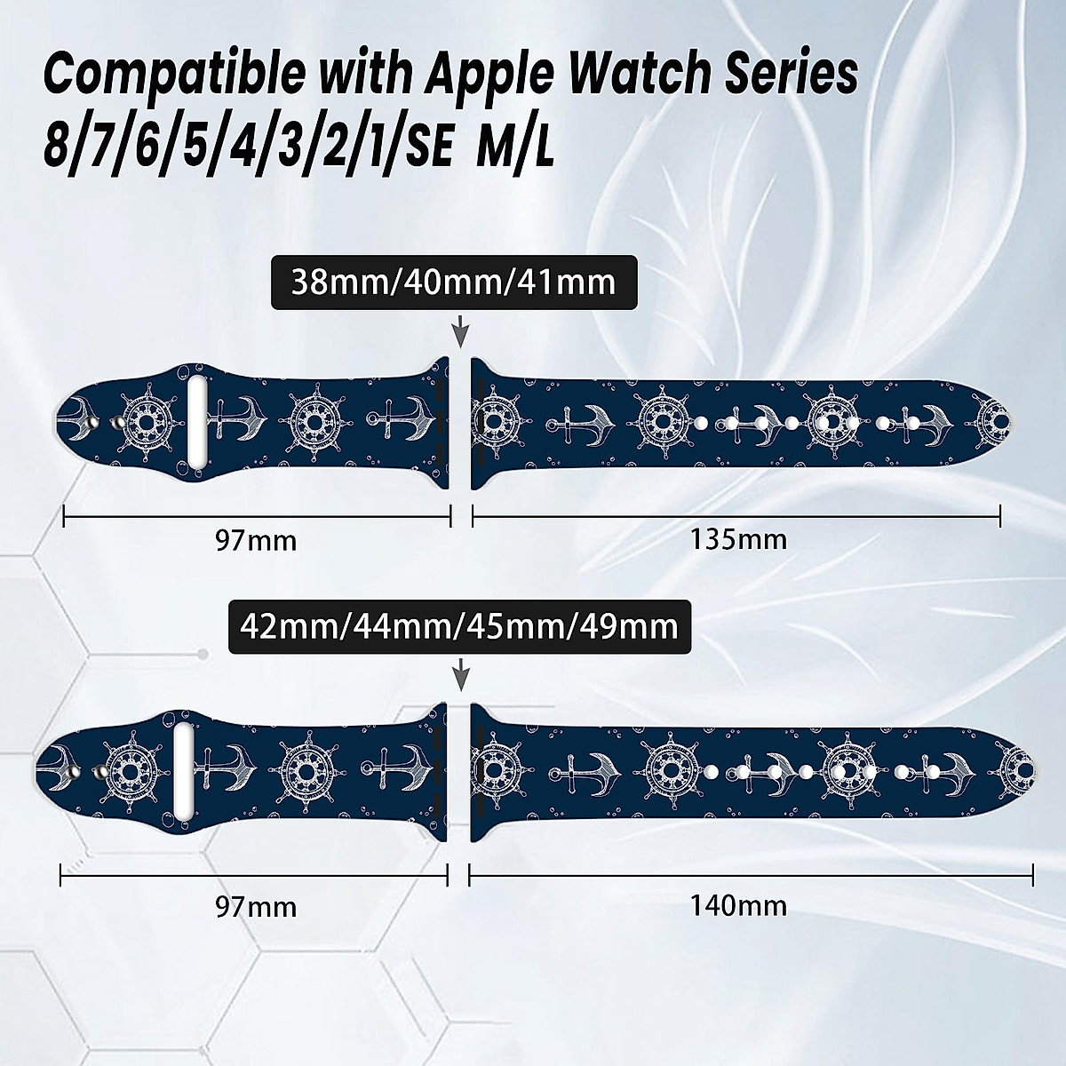 Nautical Theme Blue Anchor Watch Bands Compatible with Apple Watch 38mm 40mm 41mm for Women Men Silicone Wristbands Strap Replacement for IWatch Series SE 8 7 6 5 4 3 2 1