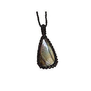 Natural Labradorite Macrame Pendant, Cord Wrapped Macrame Pendant, Bohemian Jewelry, Hand Wrapped Pendant