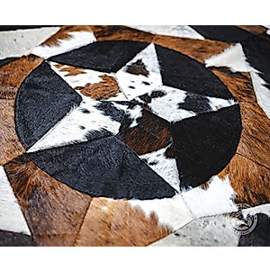 Genuine Round Cowhide Rug Rodeo Star Patchwork 60" Area Rug