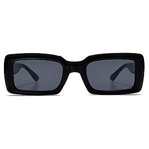 Allarallvr Trendy Rectangle Sunglasses for Women Men Vintage 90's Square Shades Thick Frame Nude Sunnies Sunglasses AR82002, Black