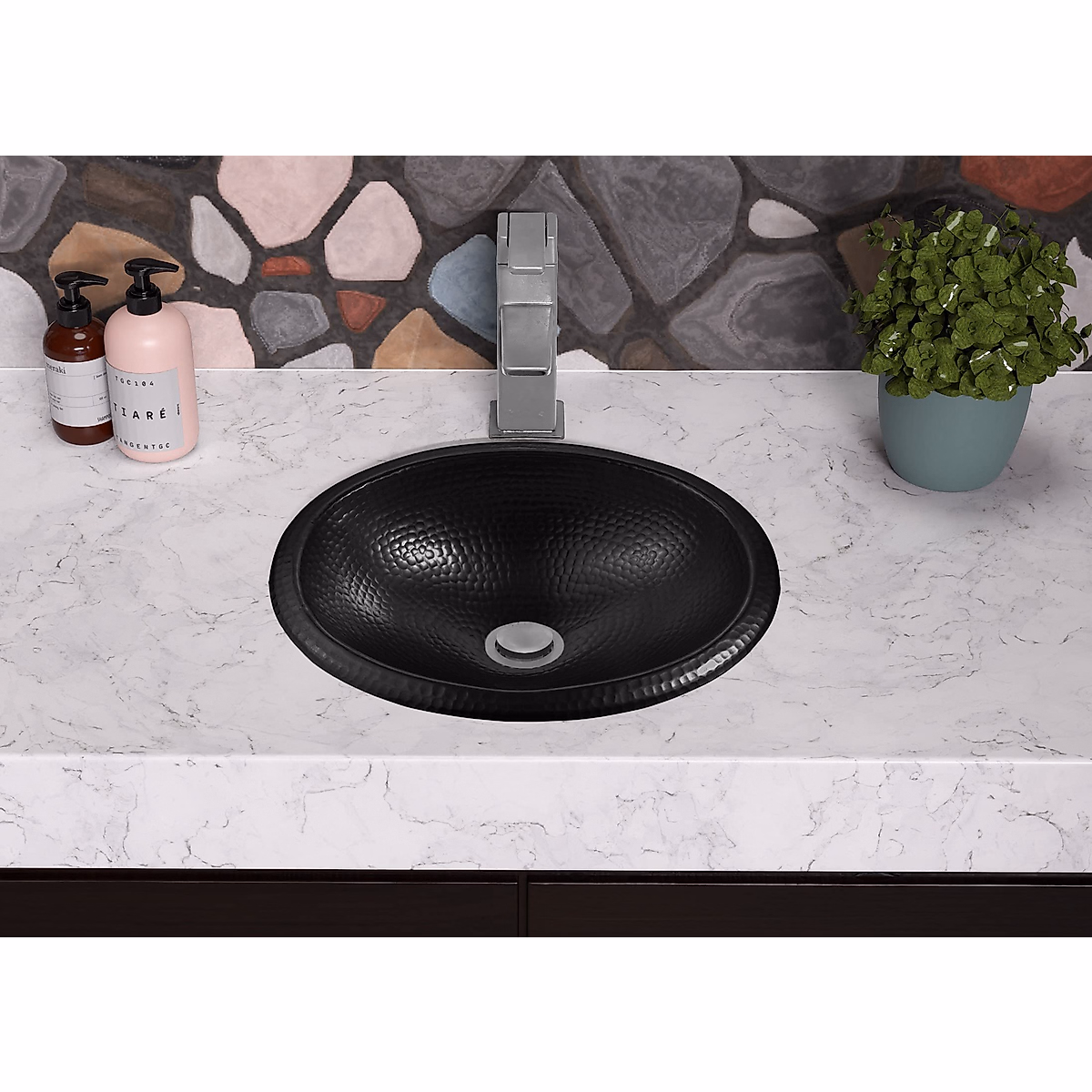 Monarch Abode 19103 Matte Black Hand Hammered Oval Drop-in Bathroom Vanity Sink (17 inches)