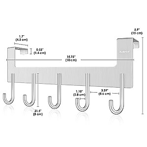 ACMETOP Over The Door Hooks, Aluminum Door Hanger Hook with 5 Coat Hooks for Hanging, Heavy Duty Over The Door Coat Rack for Towel, Bag, Robe, Back of Bathroom, Silver