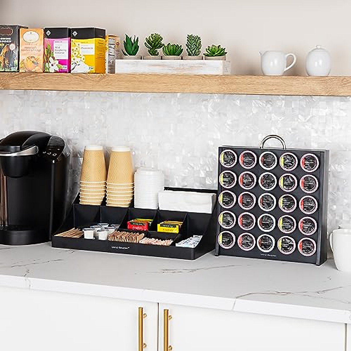 Mind Reader 11 Compartment Condiment 50 Capacity K-Cup Single Serve Coffee Pod Holder Storage Organizer, Black, One Size