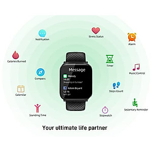 Smart Watch for iPhone Compatible Android Samsung, Fitness Tracker with Heart Rate Sleep Blood Oxygen Monitor Step Counter, IP68 Waterproof for Men Women Touch Screen Black