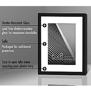 Americanflat 6x8 Picture Frame with Shatter-Resistant Glass - Use as 4x6 Frame with Mat or 6x8 Frame Without Mat - Streamline Collection - Thin Photo Frame for Wall and Tabletop Display - Black