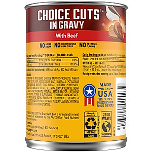PEDIGREE CHOICE CUTS IN GRAVY Adult Canned Soft Wet Dog Food with Beef, 13.2 oz. Cans (Pack of 12)