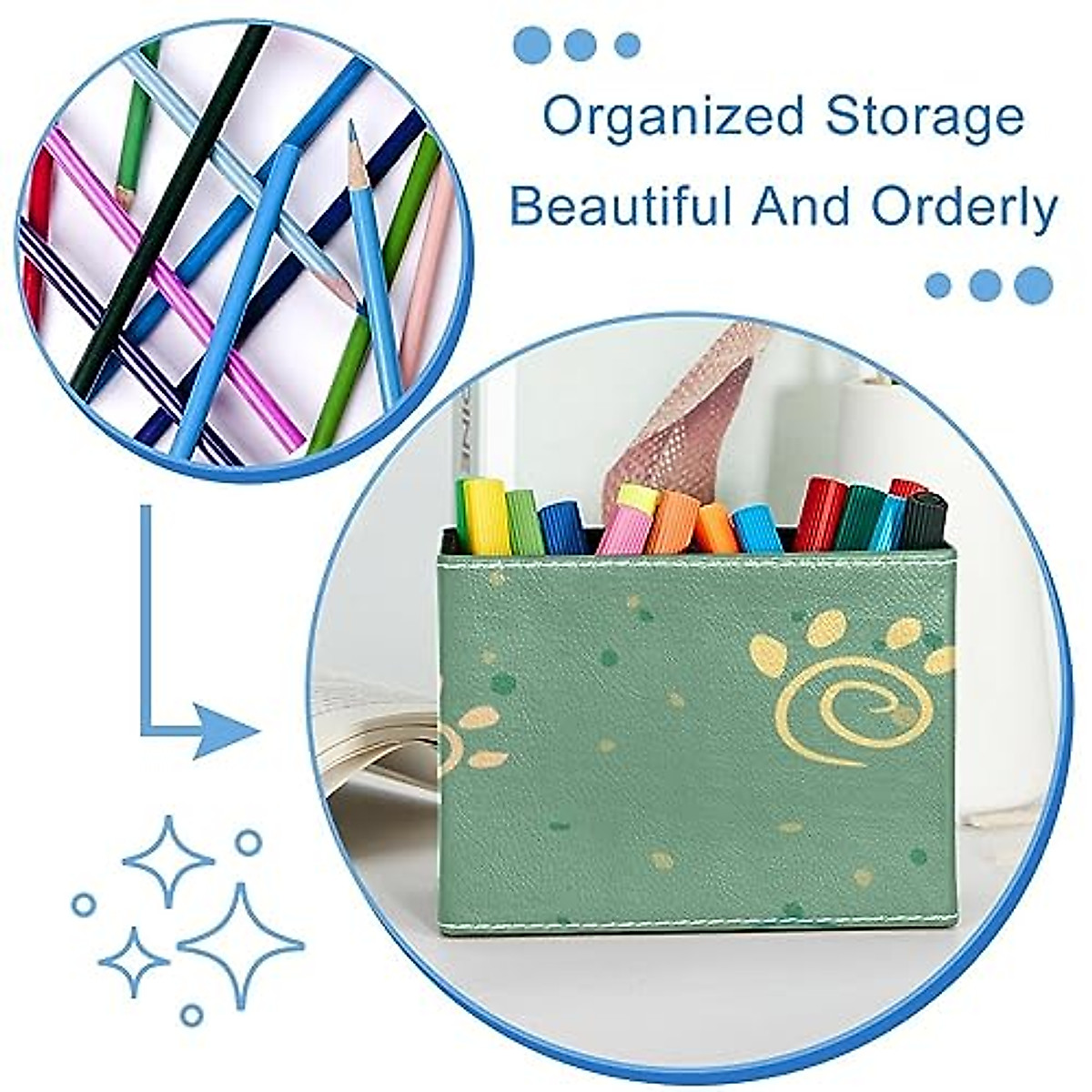 Pencil Pen Holder Cup, Stationery Organizer Holder Makeup Brush Storage Organizer, Modern Design Desktop Desk Accessories for School Office Home Supplies - Light Green Pattern