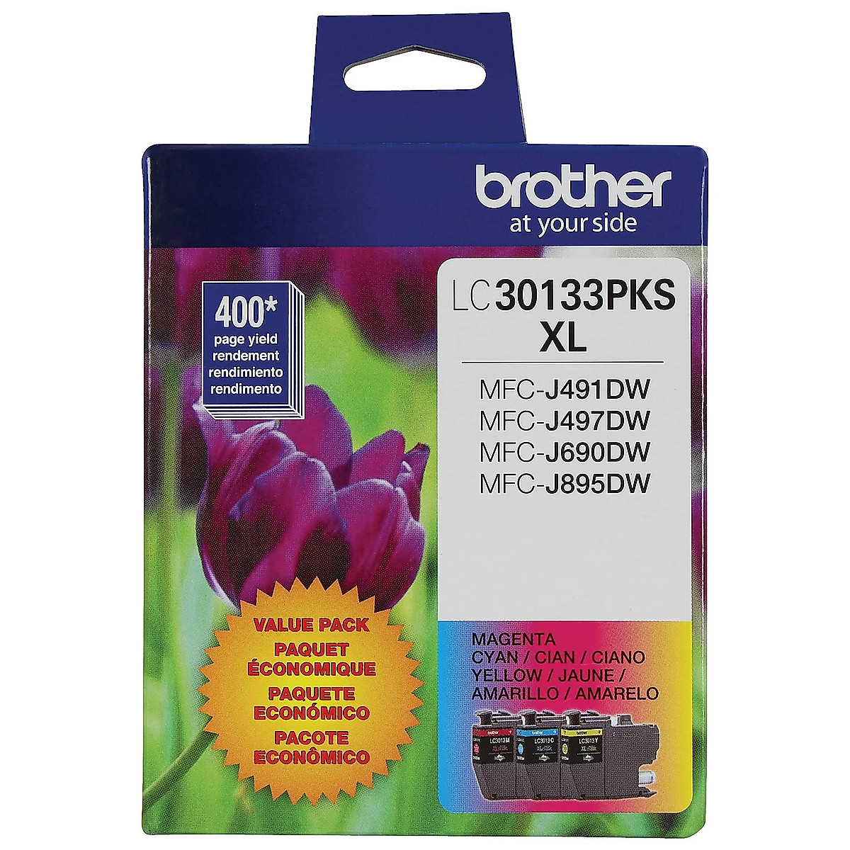 Brother Printer Genuine LC30133PKS 3-Pack High Yield Color Ink Cartridges, Page Yield Up to 400 Pages/Cartridge, Includes Cyan, Magenta and Yellow, LC3013