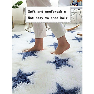 QWINEE Star Shaped Area Rug Indoor Plush Anti Slip Floor Mat Soft Carpet for Living Room Bedroom Home Decortion White 24"x71"