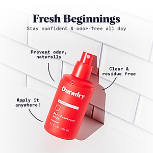 Duradry Body Deodorant Spray for Men and Women - Unscented Deodorant for Whole Body, Aluminum Free, Natural Odor Neutralizer, Clear and Residue Free, Non Staining, Cruelty Free - 3.4 Fl Oz (Pack of 3)