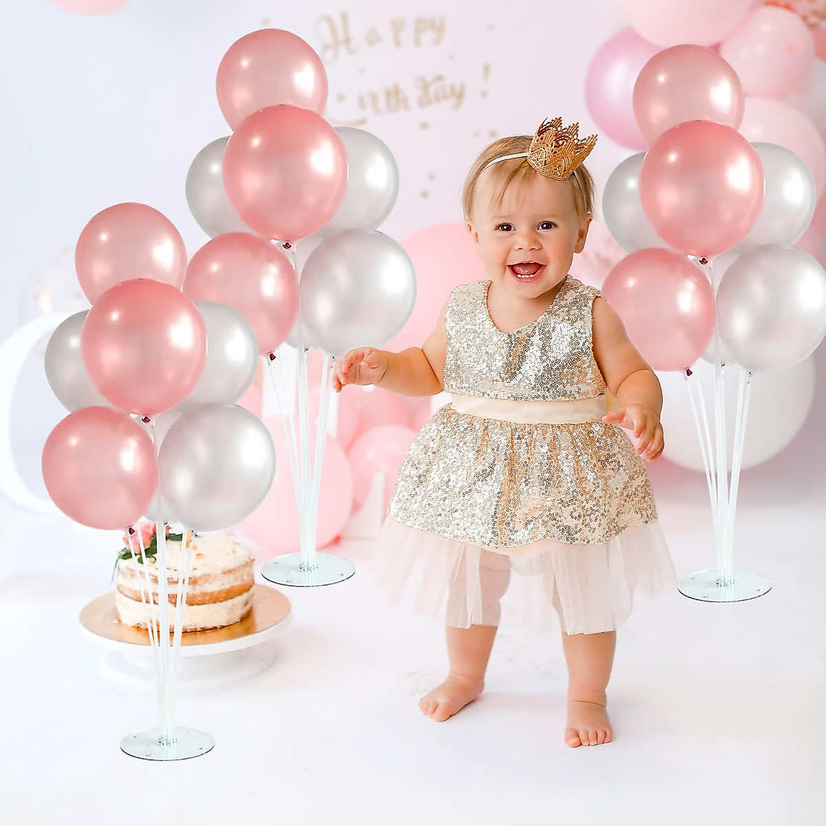 4 Set Balloon Stand Kit, Balloon Sticks Holder with Base for Table Balloon Stands for Table Floor Decorations, Graduation Birthday Baby Shower Gender Reveal Anniversary Wedding Party Decorations