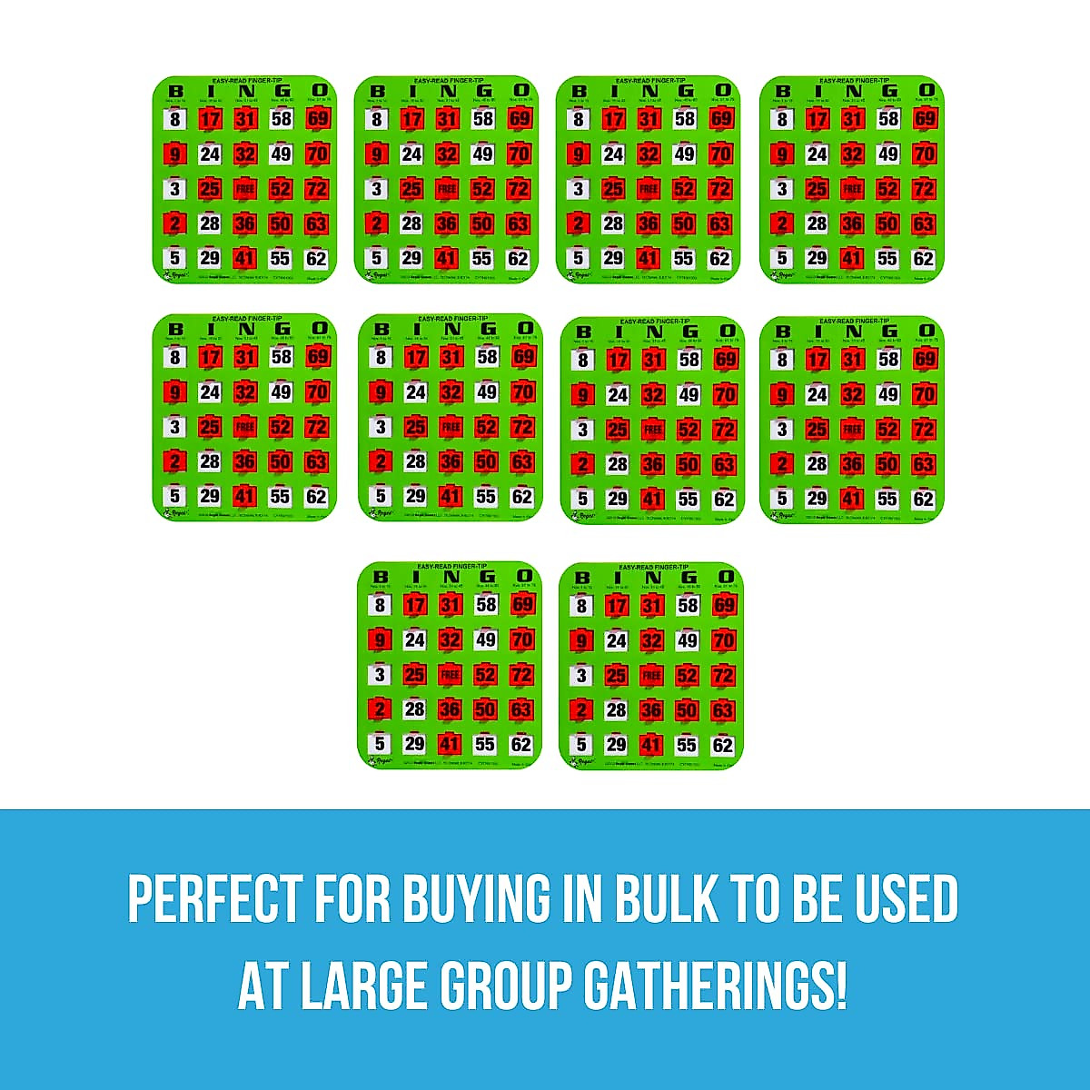 Regal Bingo Bulk Bingo Cards with Sliding Windows - Reusable Large Print Bingo Game Cards for Adults Large Group - 10 Pack, Green