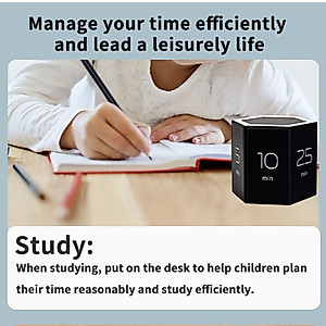 Hexagon Flip Pomodoro Timer,Magnetic Productivity Timer,Smart Study Countdown Kids Visual Timer for Kids,LED Display Digital Timer for Kitchen Cooking Exercise Classroom ADHD Reading (Black)
