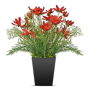 Luxsego Silk Artificial Flowers Coreopsis Faux Flowers, Potted Floral Decor for Garden, Wedding, Office Table Decor Gifts Idea for Her or Him, Decorative Home Accessories(16.7in, Red)