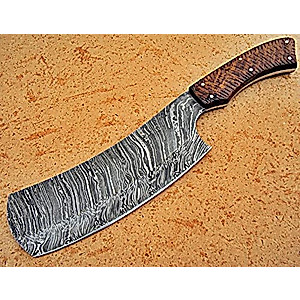 CP-285, Damascus Steel 12.00 Inches Cleaver style Knife – Solid Rose Wood Handle (Damascus Steel 1)