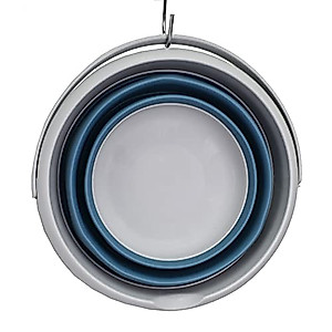 SAMMART 8.5L (2.2 Gallon) Collapsible Plastic Bucket - Foldable Round Tub - Portable Fishing Water Pail - Space Saving Outdoor Waterpot. Size 31cm Dia (Grey/Steel Blue, 2)