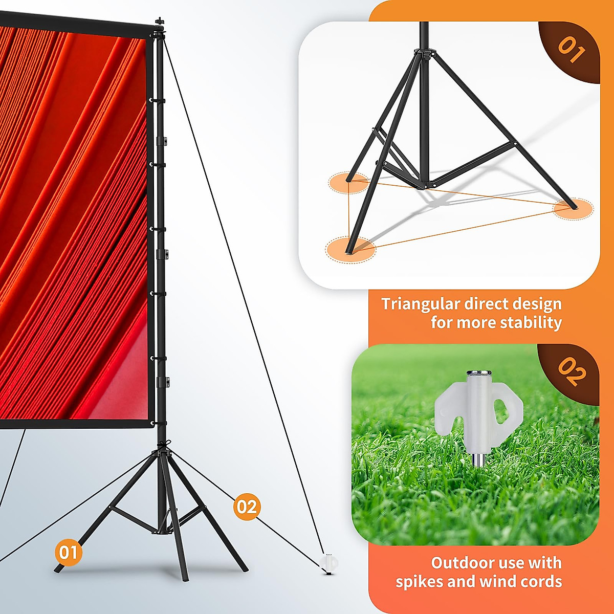 AAJK 150in Projector Screen and Stand,Portable 16:9 4K HD Indoor Outdoor Projection Screen with Wrinkle-Free Design, Ideal for Home Theater and Backyard Cinema – Includes Carry Bag