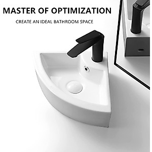 Davivy 18" x 13" Corner Bathroom Sink with Pop Up Drain and Installation Kit,Wall Mount Corner Sink,Ceramic Vessel Sink,Small Corner Sink,White Vessel Sink,Small Vessel Sink for Bathrooms