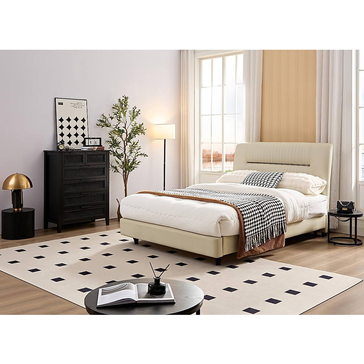 BOSHIRO Dresser for Bedroom, 6 Chests of Drawers, Rattan Drawer Dresser, Boho Dresser, Tall Dresser Modern 6 Drawer Dresser, Black Dresser for Closet, Home Office