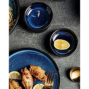 Uniidea Ceramic Soy Sauce Dishes Dipping Bowls,Pinch Condiment Bowls,Small Bowls for Side Dishes Set of 6 3.5 Inch,Blue with Black Edge