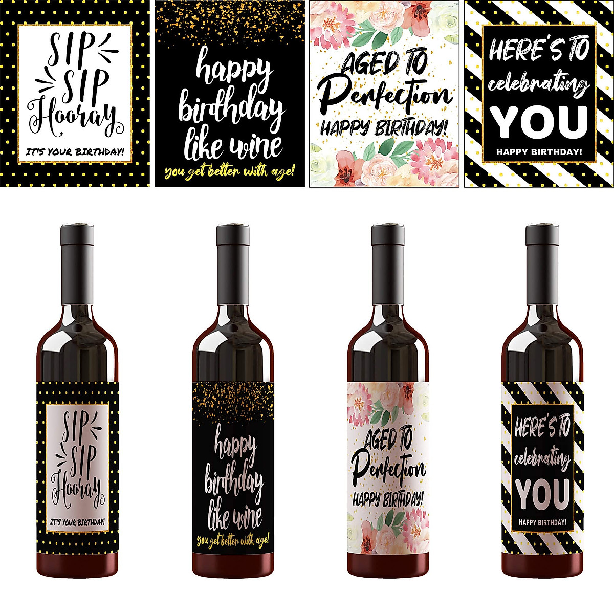 8 Birthday Wine Bottle Labels Stickers Present, Bday Gifts For Her Women Him Men, Any Age Years Birthday Party Decoration Centerpiece Supplies For Wife, Mom, Husband, Dad, Friend (WINE NOT INCLUDED)