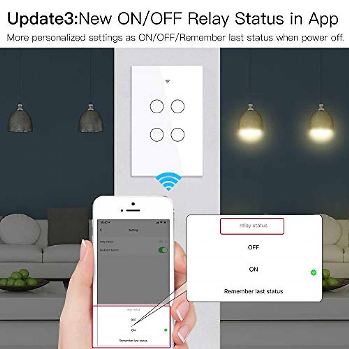 MoesGo WiFi Smart Wall Light Switch,Glass Panel, Multi-Control(3 Way), 2.4GHz Wi-Fi Touch Switches, Neutral Wire Required, Remote Control Smart Life/Tuya App, Work with Alexa, Google Home White 4 Gang