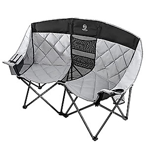 Coastrail Outdoor Folding Double Camping Chairs Premium Comfort Portable Love Seat Lawn Chairs Folding for Two with Padded Seat and Pockets, Heavy Duty for Adults