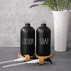 Little World Soap Dispenser for Kitchen, Stainless Steel Pump and Wood Tray, Bathroom Decor Dispenser for Foaming Hand Soap, Dish Soap and Lotion, Black & Black