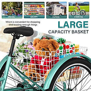 MOPHOTO Mountain Tricycle for Adults, 3 Wheeled 7-Speed Mountain Tricycle 24 inch 26 inch Men's Women's Tricycles Cruiser Bike Featuring Disc Brakes, Cargo Basket