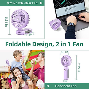CIVPOWER Misting Fan Portable, Hand Held Fan 90°Adjustable Desk Fan, 4000mAh USB Rechargeable Personal Fan with Water Mist, 5-14 Working Time 3 Speeds Mister Spray Fan (purple)