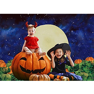 Halloween Background Moon Pumpkin Starry Night Decoration Halloween Party Backdrop Kids Birthday Cake Table Banner Studio Photography Props 72x48 inch