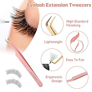 Ms.Queen Lash Extension Tweezers,Diamond Grip 90 Degree False Lashes Tweezers 3D 6D Mink Eyelash Make Fans