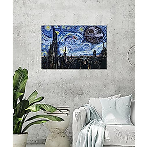 KEEITY Starry Night With Star Wars Poster Star Wars TV Wall Art Home Decor Canvas Wall Art for Teens Boys Girls Bedroom Decor 12X18 inch Unframed