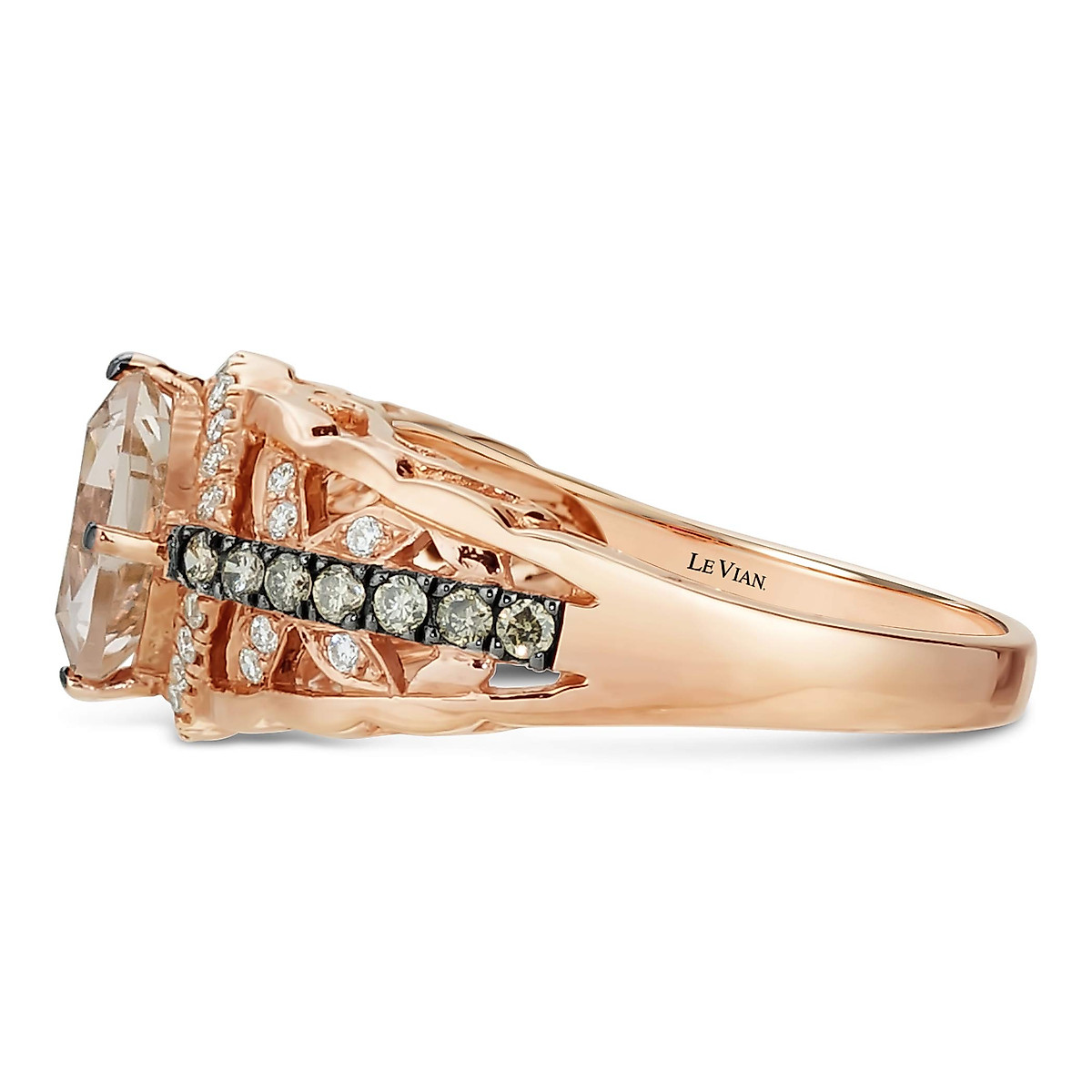 LE VIAN 1/3 Carat White and Chocolate Diamond with Cushion Cut Morganite Halo Engagement Ring for Women in 14k Rose Gold (H-I/Fancy Brown, VS2-SI2, cttw) Anniversary Promise Ring Size 7