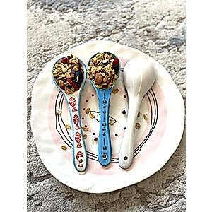 heart & home Ceramic Soup Spoons Set of 6, Wonton Soup Spoons Ceramic, Round Soup Spoons, 6-1/2" L, Multicolor